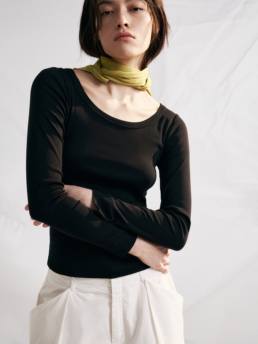 Лонгслив хлопковый облегающий базовый