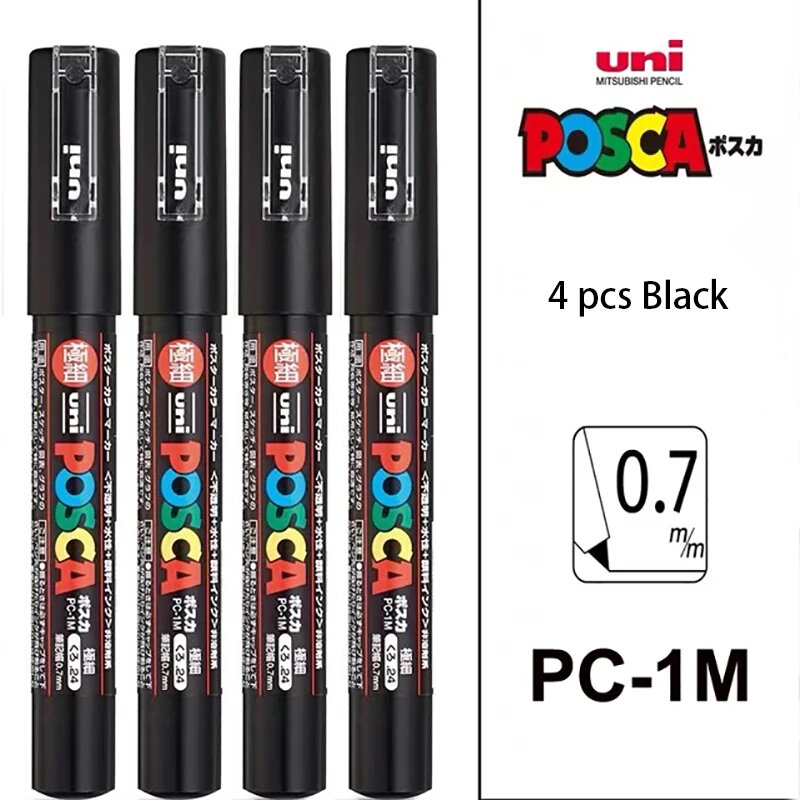 Набор маркеров UNI POSCA PC-1M/3M/5M Черный, PC-1M Black