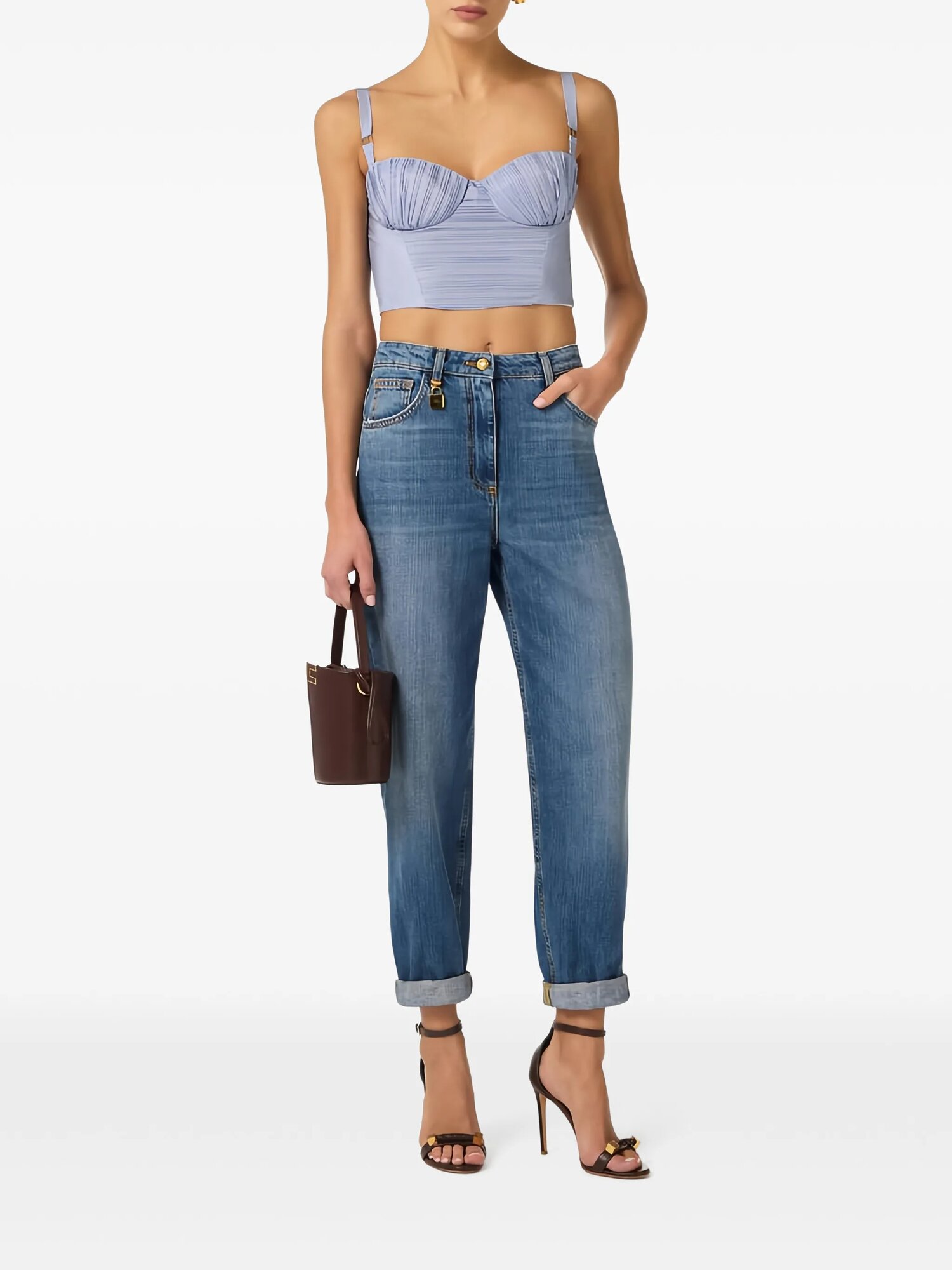 Топ Elisabetta Franchi Striped pleats top, размер 42, синий — фото 1