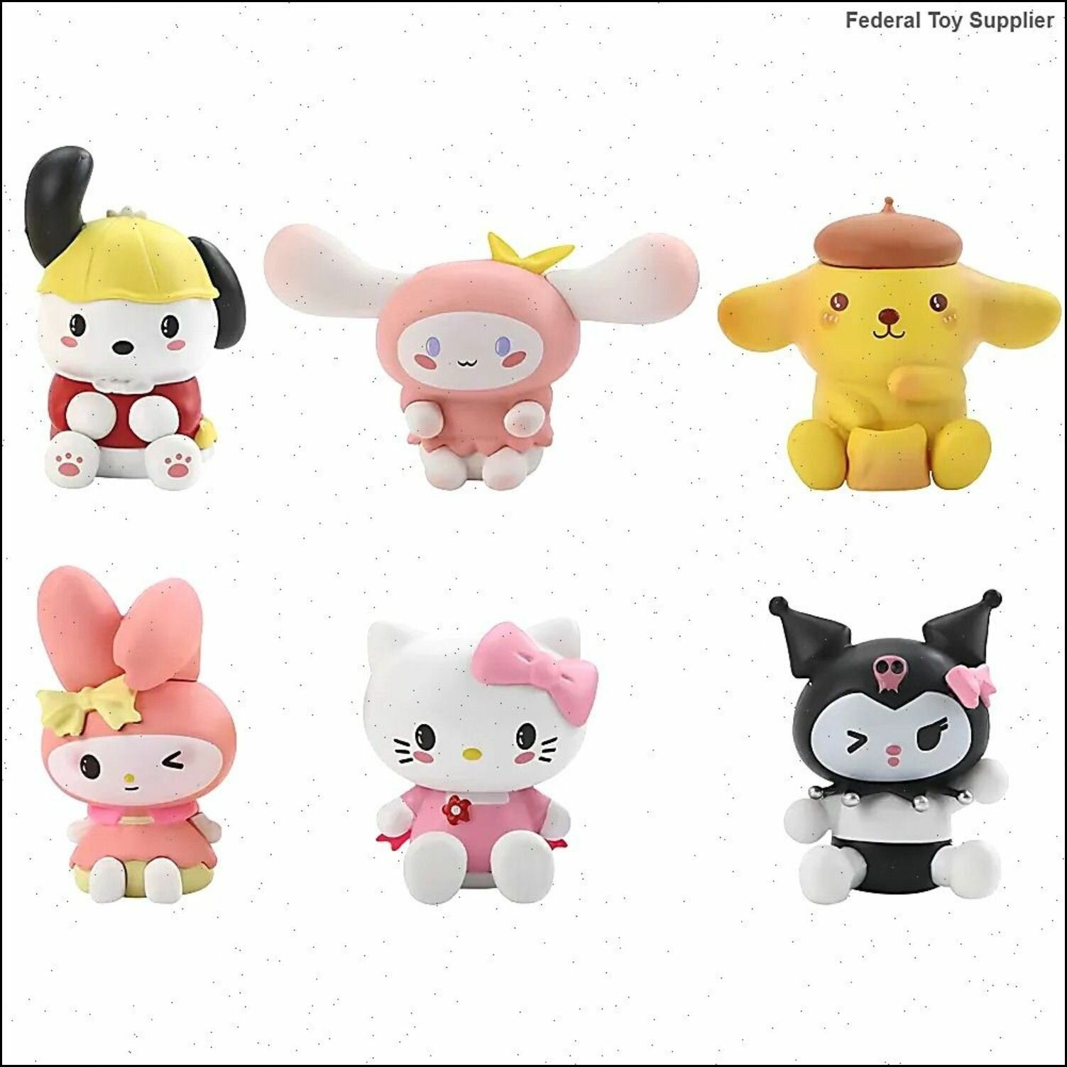 Набор фигурок Куроми Санрио, Синаморолл, Моя мелодия, Хеллоу Китти / Kuromi Sanrio, My Melody, Cinnamoroll 6шт (4-6см, пакет)