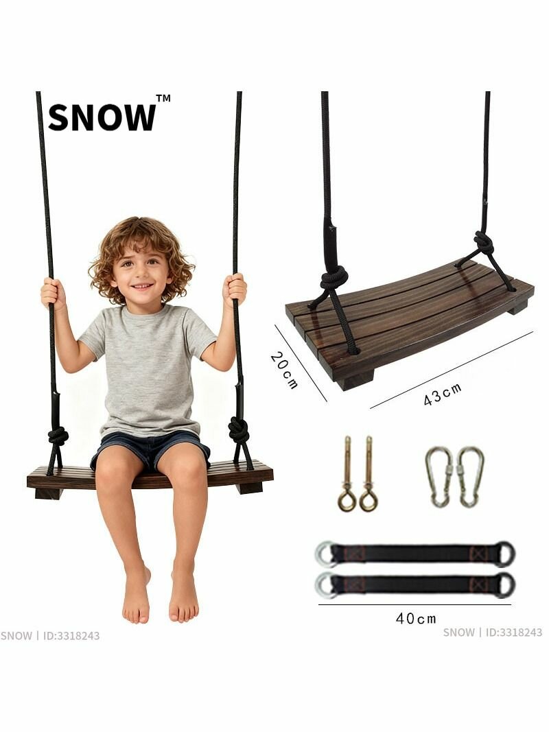 Деревянные качели для детей, изогнутая доска 43 20 см, с веревками и креплениями, для дома и улицы