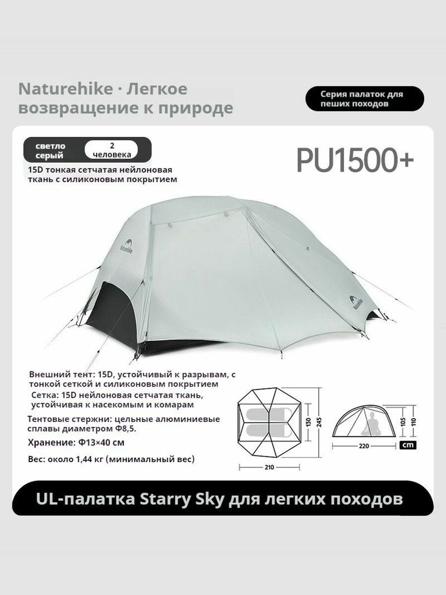 Naturehike Легкая туристическая палатка для 2 человек CNK2450WS022