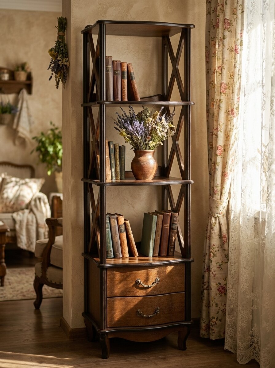 Этажерка Мебелик Джульетта 3 уровня, с ящиками, напольная, цвет орех Л