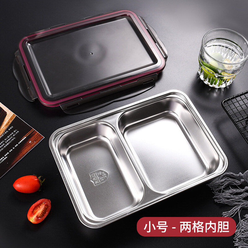 Маленькая двухсекционная нержавеющая стальная бенто-коробка для обеда, портативный контейнер с разделителями