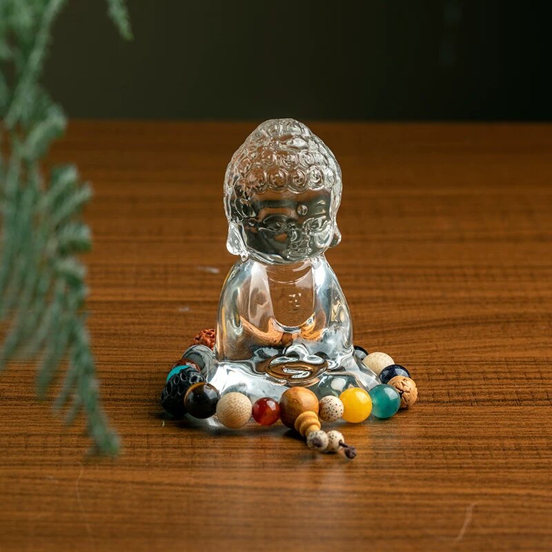 Прозрачная кристаллическая статуэтка Будды с бусами для автомобильной панели и домашнего декора