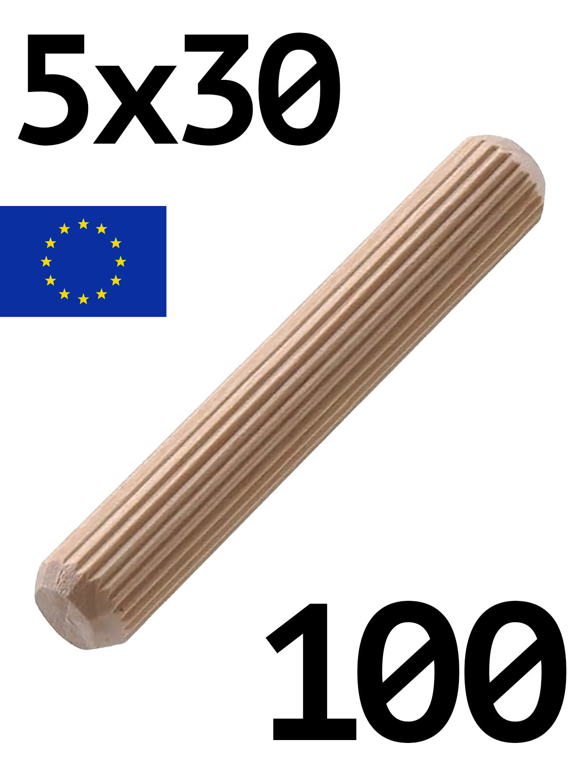 Шкант 5х30 мм мебельный деревянный (бук), 100 шт, калиброванный