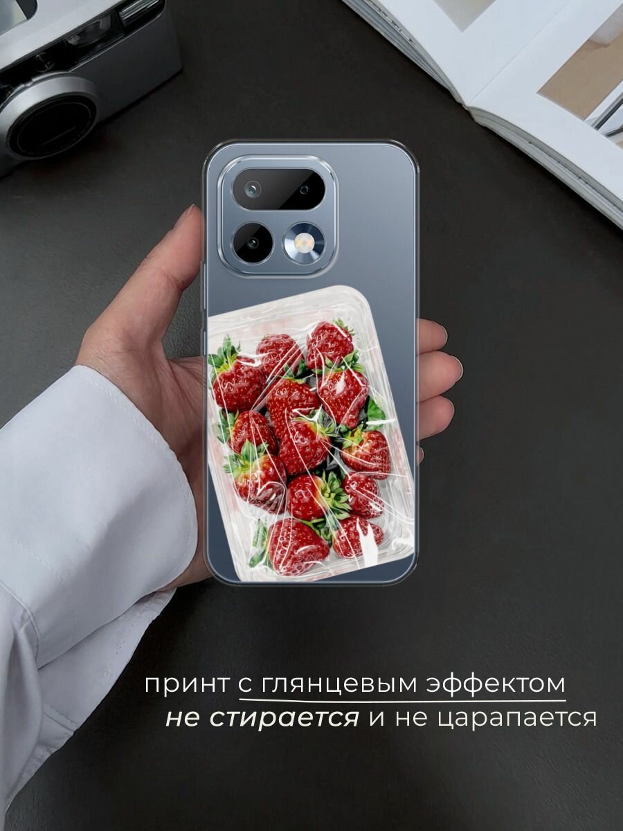 Силиконовый чехол на Realme 16 Pro / Реалме 16 Про с принтом Клубника под пленкой — фото 1