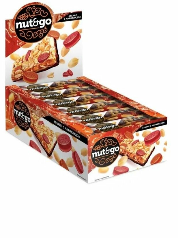 Nut&Go , батончик с арахисом и мармеладом, 42 г (упаковка 18 шт)