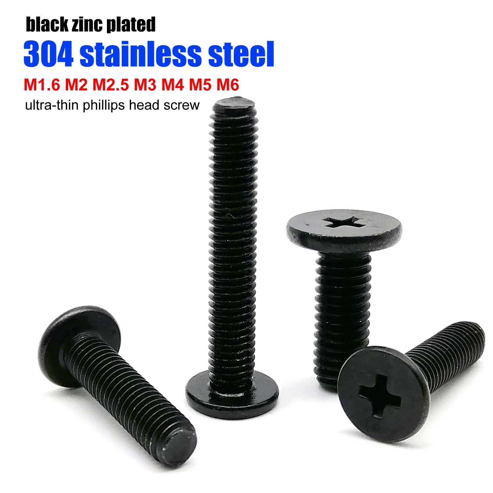 M1.6 M2 M2.5 M3 M4 M5 M6 черный 304 дюйма из нержавеющей стали для ноутбука компьютера см голова Phillips ультратонкая плоская пластина тонкая головка болт