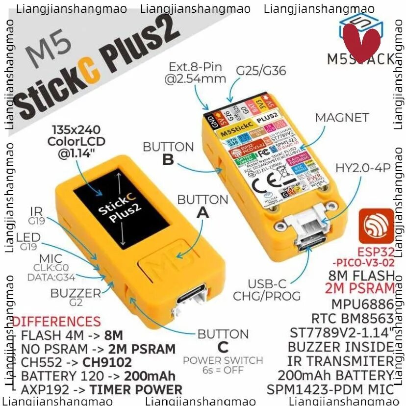 Программа M5StickC PLUS2 для умных проектов с ИКдатчиком, микрофоном, гироскопом, зуммером, Мультиплатформа