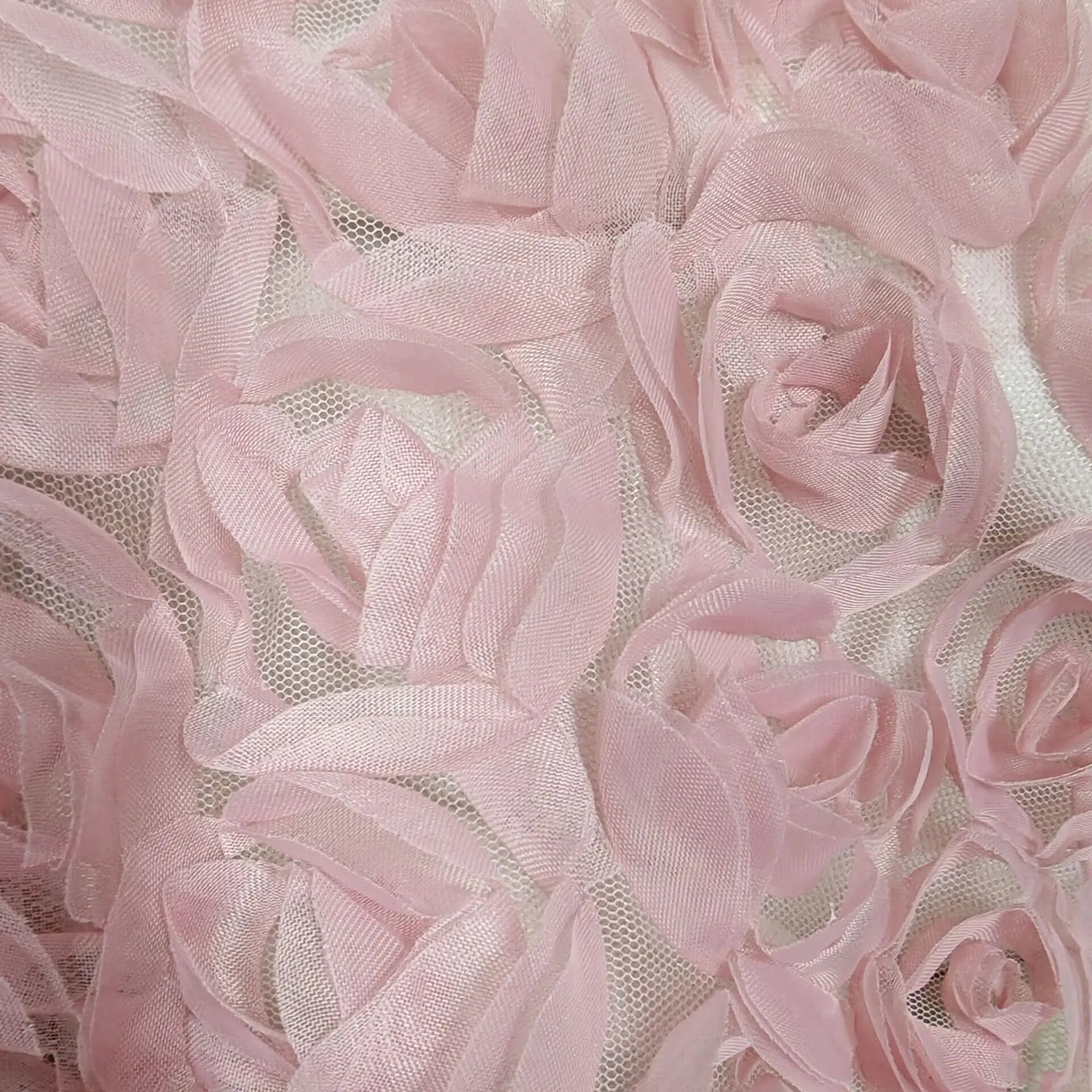 3D сетчатая ткань с вышивкой розы, полиэстер, для пошива Розовый, Pink