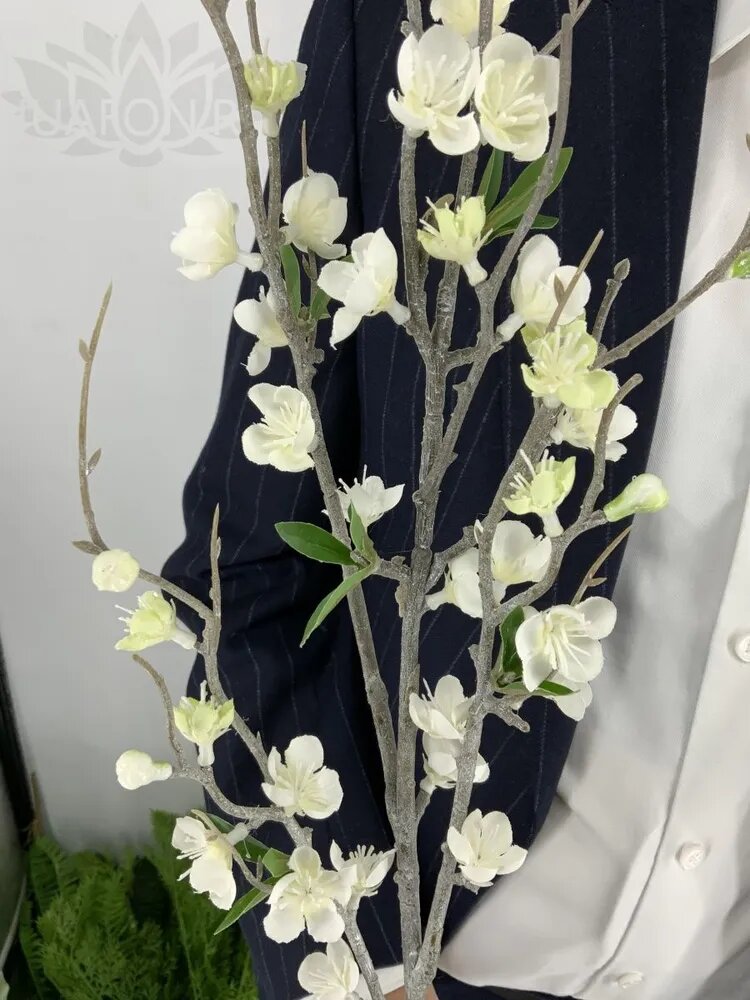 Ветка искусственная пасхальная весенняя цветущая сакура белая1 ветка для декора интерьера 85 см флористическая