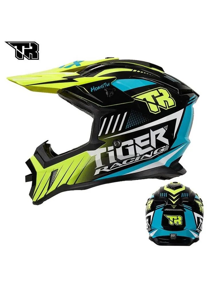 Мотошлем TIGER RACING кроссовый светло-зеленый, черный матовый размер: L