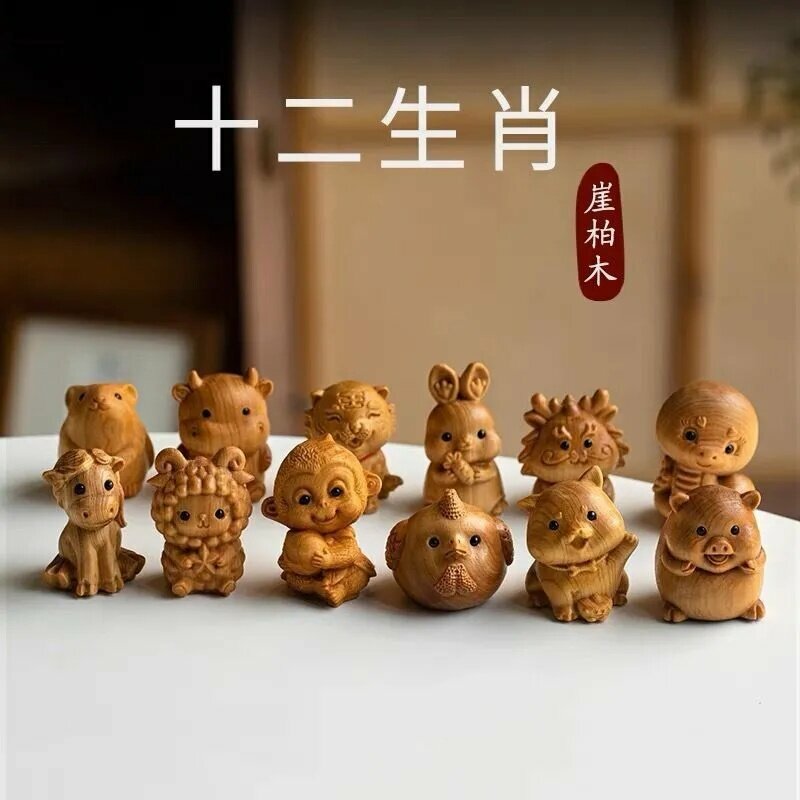 Yunzhongyao Деревянные фигурки животных Двенадцать бессмертных, набор из 12 предметов