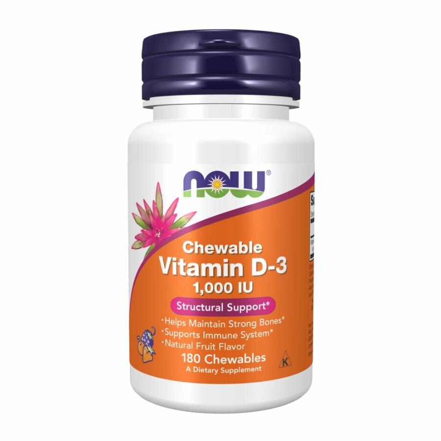 Now Foods, Витамин Д3, Vitamin D-3, 25 мкг (1000 IU), 180 жевательных таблеток