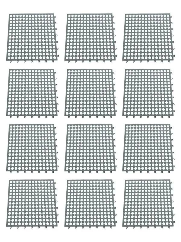 Коврик 33x33 см серый, 12шт для гаража, сада, кухни, из полиэстера с 3D-эффектом