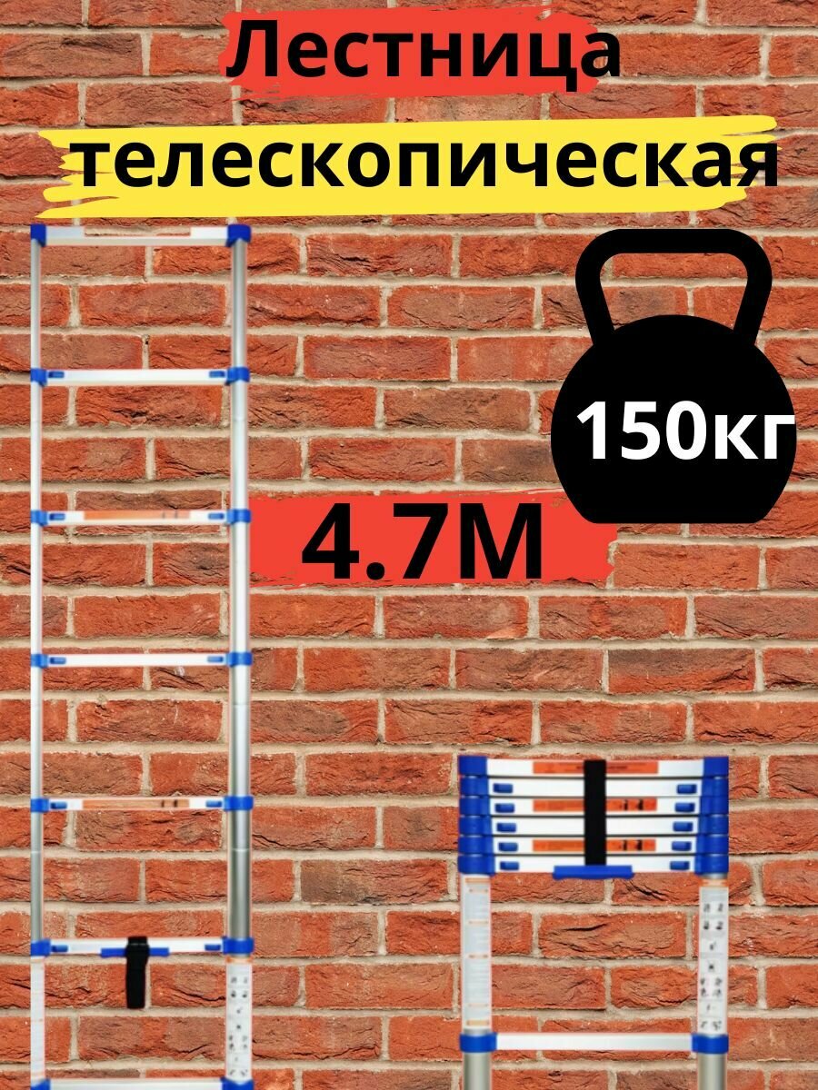 Лестница телескопическая синий/хром 16ст. 4,7м "MITTSU" М6826