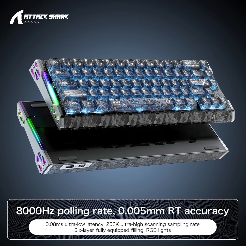 ATTACK SHARK R68HE Игровая клавиатура, игровая клавиатура с магнитной осью из углеродного волокна RGB