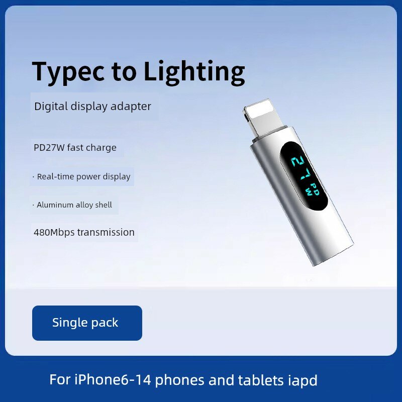 Адаптер Type-C в Apple Lightning с быстрой зарядкой 27 Вт, интеллектуальным дисплеем, для iPhone 6-14, цвет серебристый