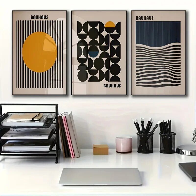 Набор из 3 геометрических принтов на холсте в стиле баухаус 40x60cm Unframed