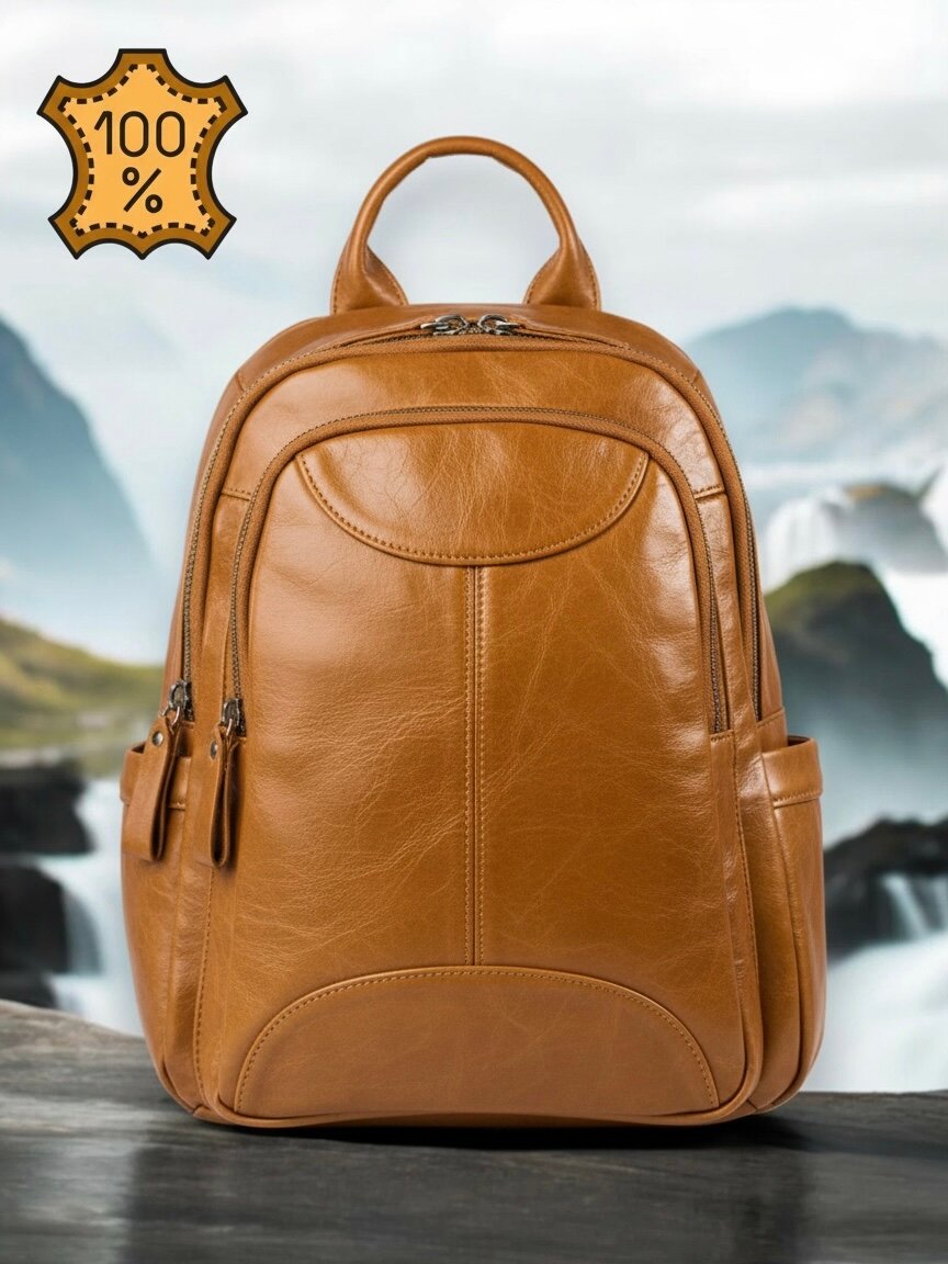 Рюкзак городской женский CAPRI из натуральной кожи коричневый CAP-5666-Light