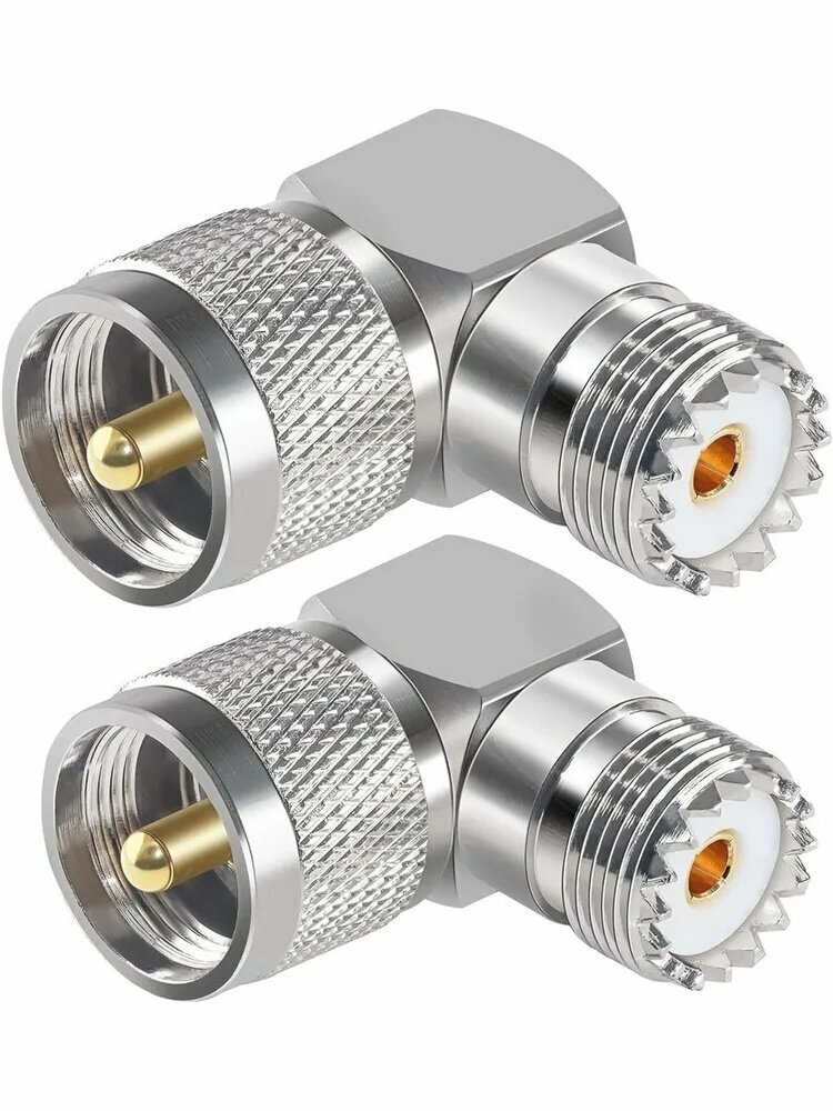 2 шт. UHF PL259 под прямым углом 90 соединители, SO239 мужской к PL259 женскому, L-образный коаксиальный адаптер для CB радио и антенн