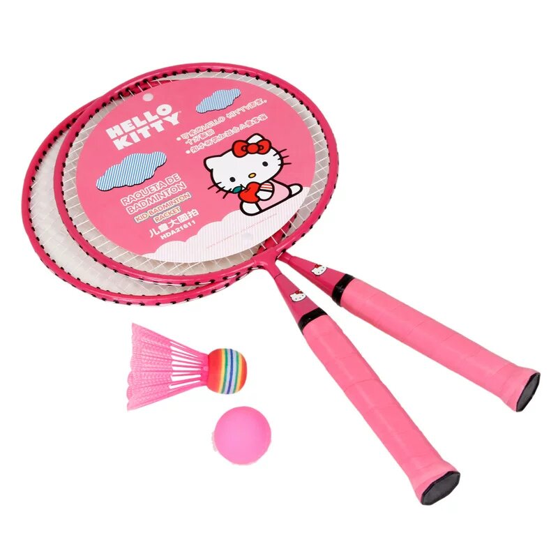 Набор из двух ракеток для бадминтона Hello Kitty, милый мультяшный дизайн, для начинающих девочек-студенток, прочные