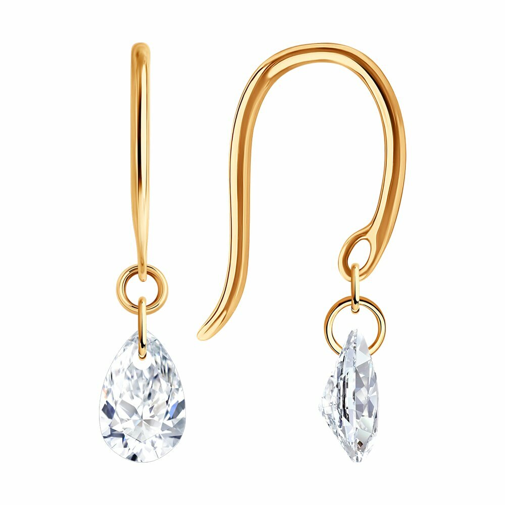 Серьги, красное золото, 585 проба, фианит
