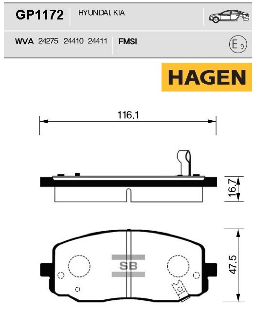 Колодки тормозные передние GP1172 HAGEN