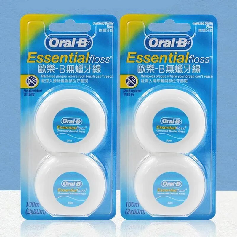 Зубная нить ORAL-B Essential floss мятная 50м 4 шт. Невощеная для чистки межзубных промежутков