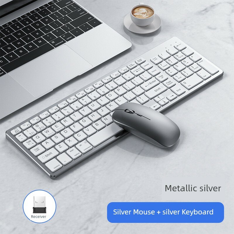 Lenovo Металлический Серебристый Длинный Стиль Клавиатура с Мышкой Тихие Кнопки Bluetooth 5.0 Беспроводная 2.4G