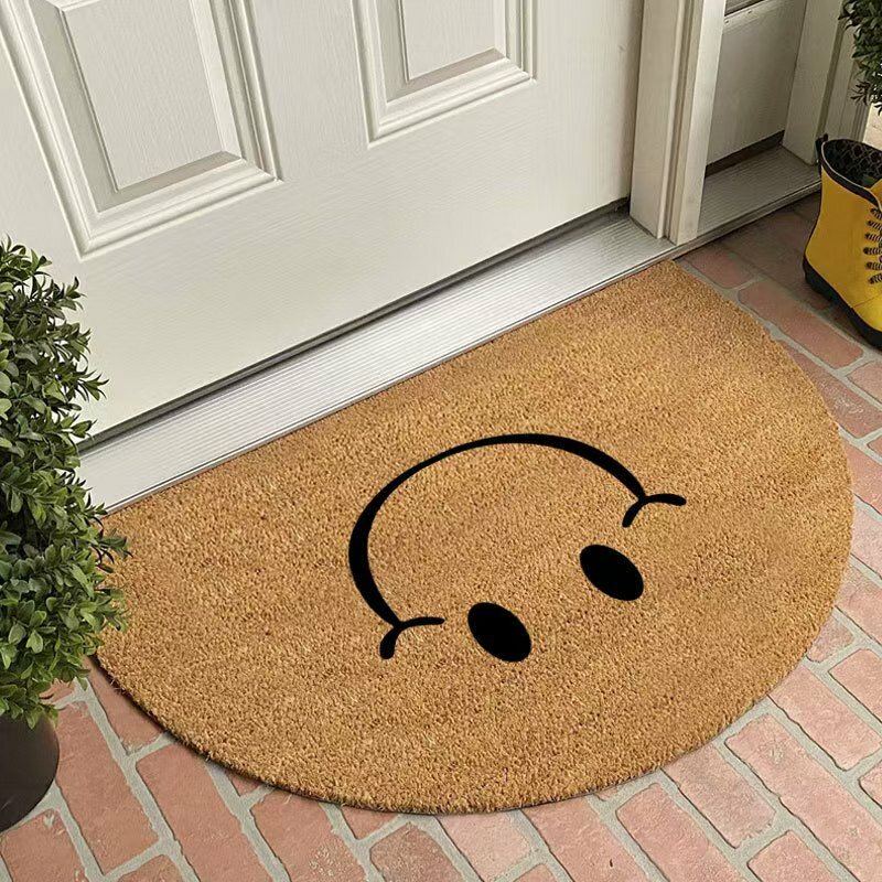 Кокосовый коврик со смайликом emoji, имитация кокосовой пальмы, 60х90 см, бежево-коричневый.