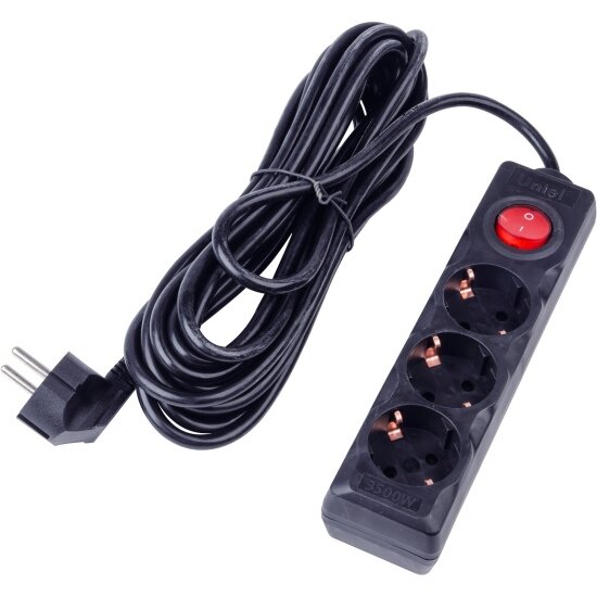 Удлинитель Uniel S-GCU3-7B BLACK Ultra, шнур 7м, 3 гнезда, 16A, с/з. Черный, UL-00010020