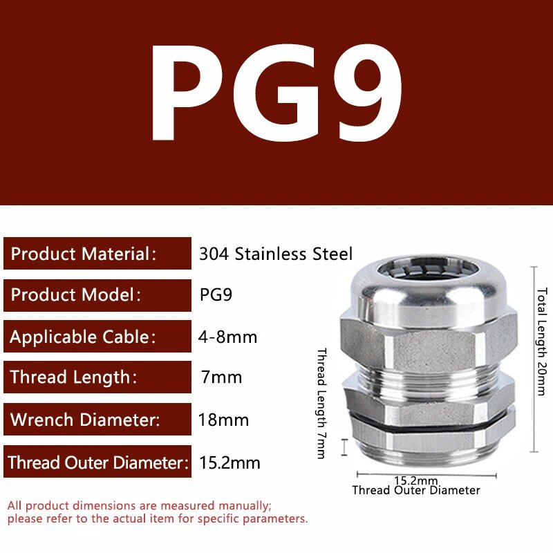 PG9 кабельный ввод из нержавеющей стали 4-8mm