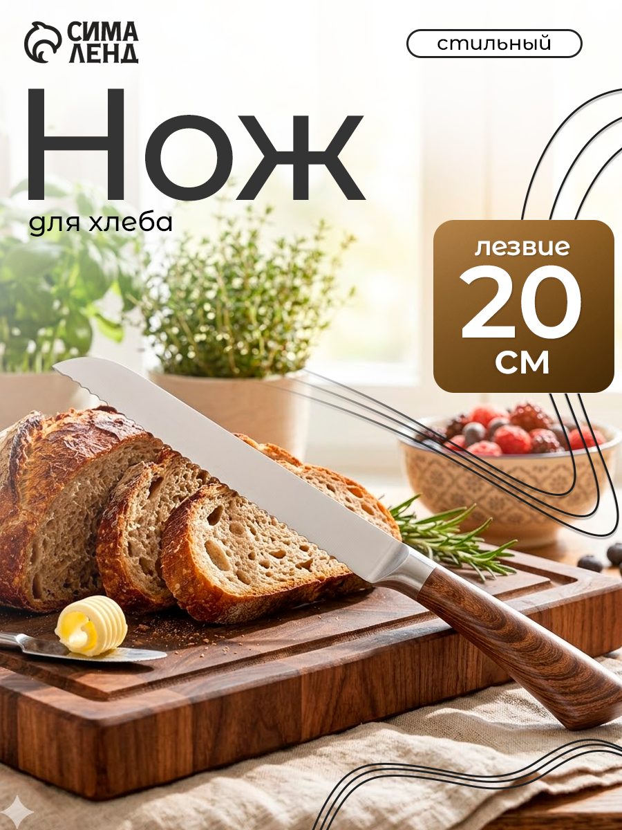 Нож Доляна "Forest" для хлеба, нержавеющая сталь/пластик, 38 см, коричневый