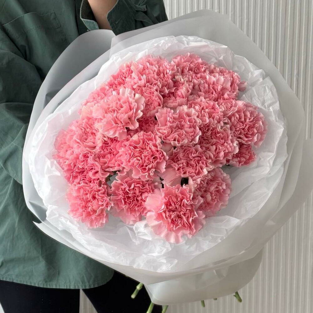 Букет Кружевной розовый Диантус в воздушной упаковке 25 шт