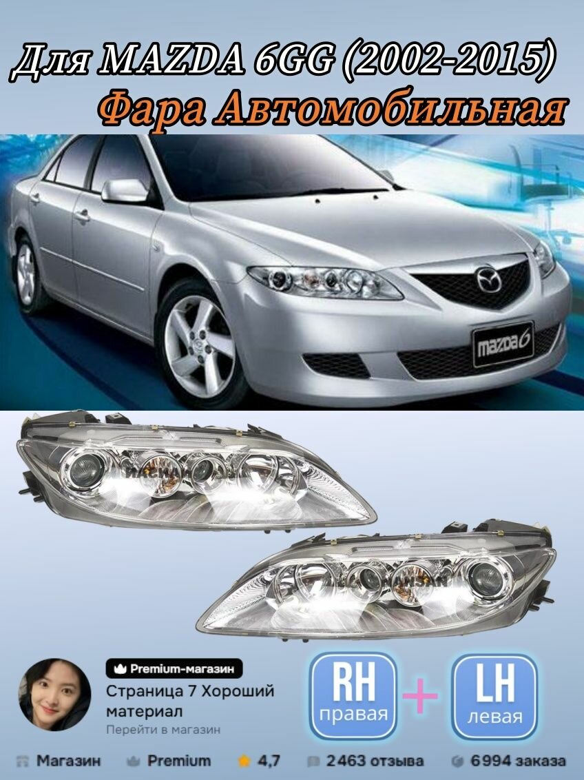 Фара в сборе для Mazda 6 GG (2002–2015), новая запчасть с UV-лаком абажура, монтажные отверстия совпадают, установка
