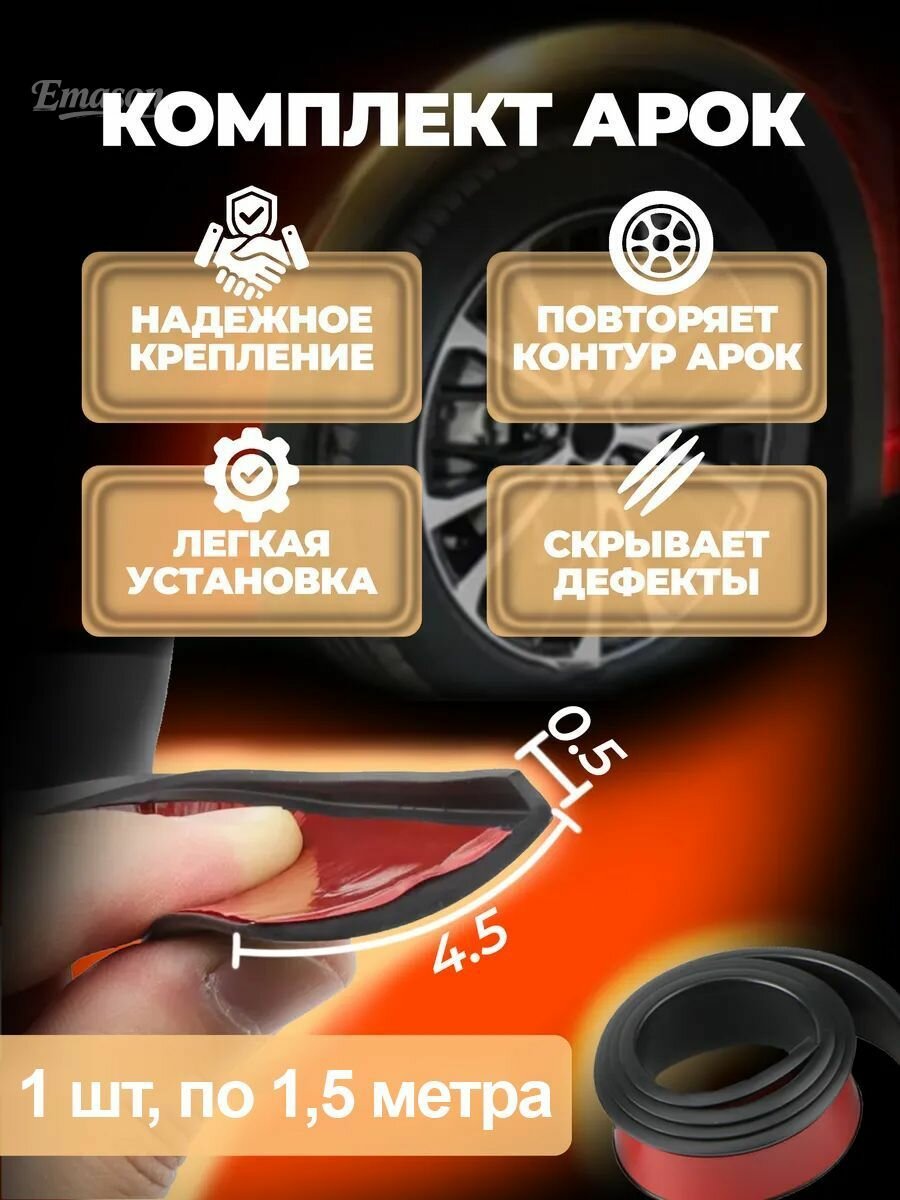 Защитная накладка колесных арок автомобиля, ширина 4,5 см, 1 шт