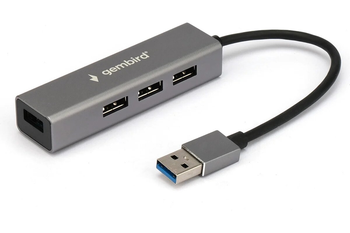 Концентратор USB 3.0 Gembird UHB-C464, 4 порта, кабель 17см, алюминий
