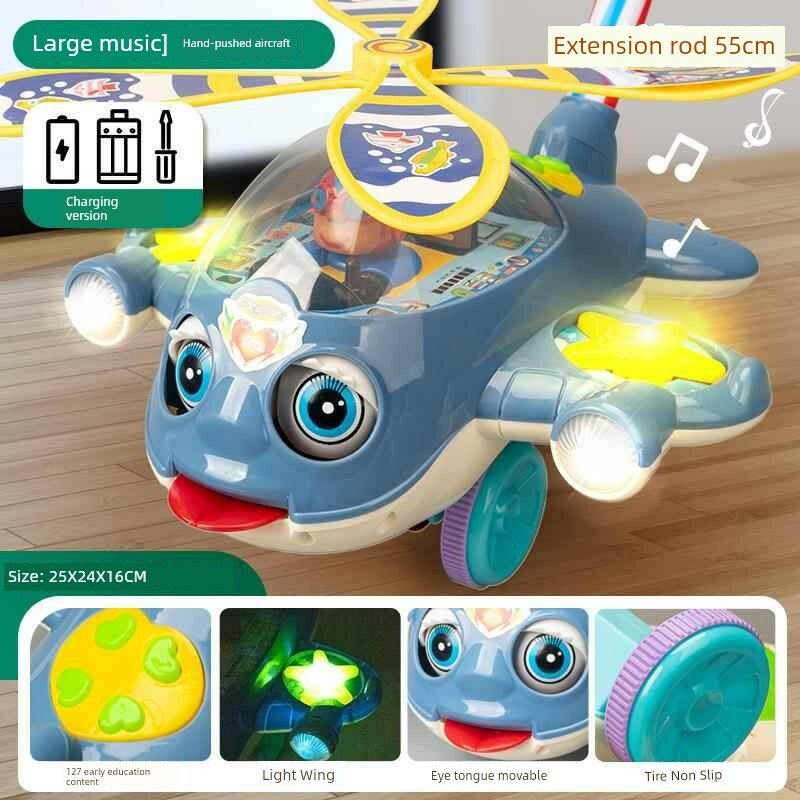 Push Push Музыкальный Самолетик Синий Игрушка с Зарядкой для 3-летних, Интерактивная Образовательная Детская Игрушка