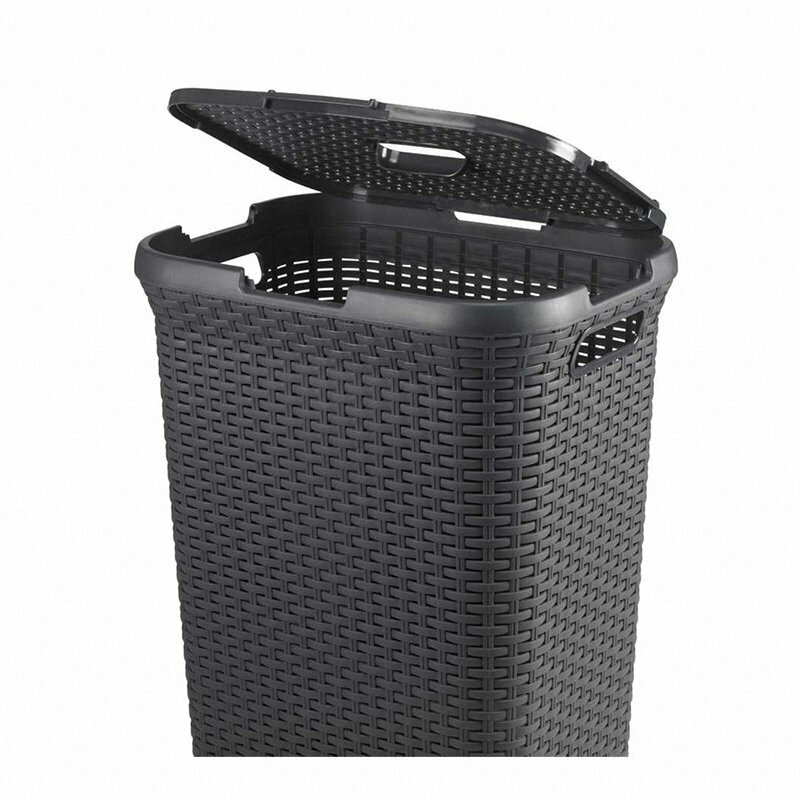 Корзина для белья с крышкой в ванную. Бельевая корзинка пластиковая Curver STYLE 60 литров, темно-серый