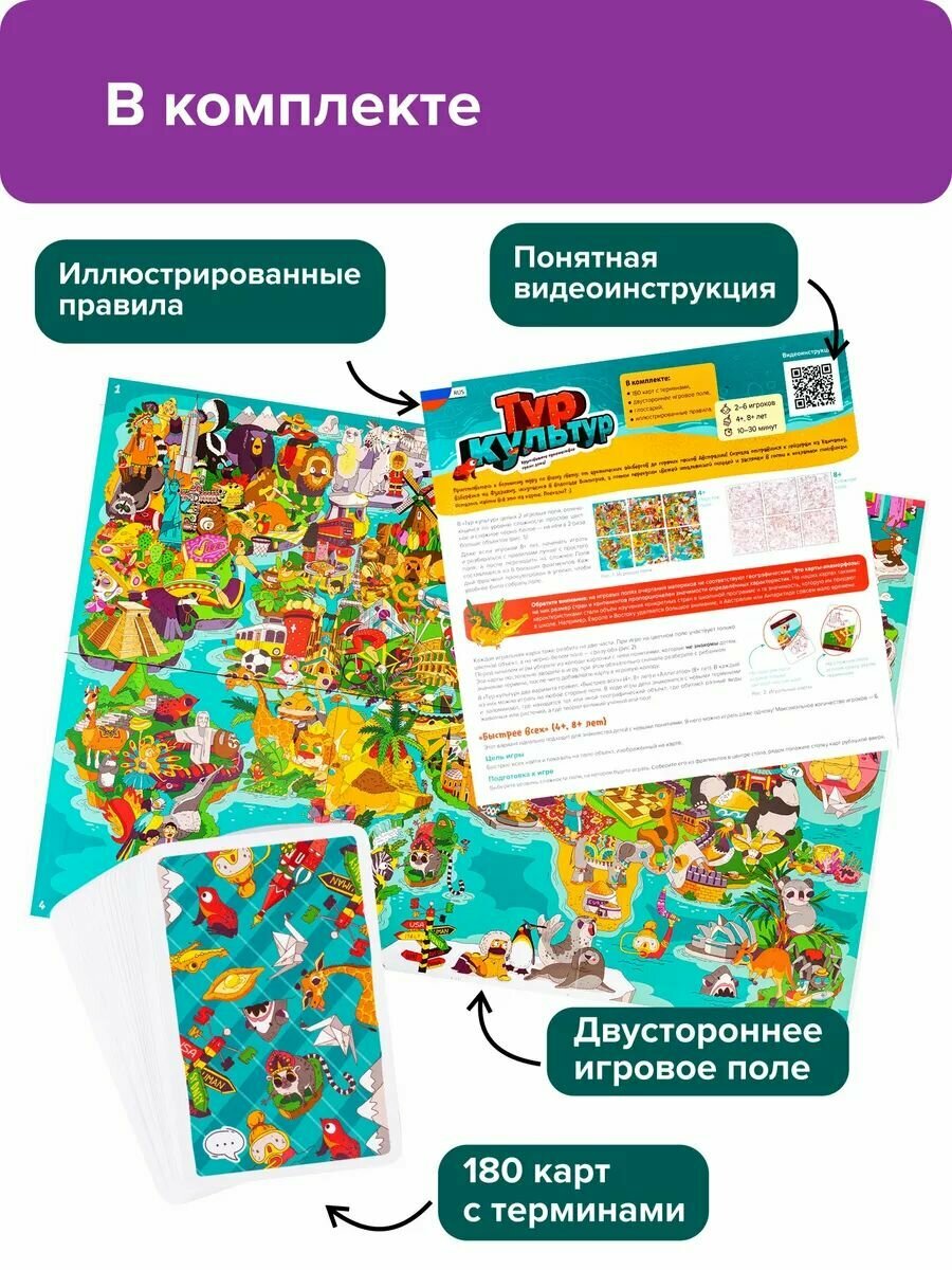 Настольная развивающая игра Тур культур. География и культура мира для детей от 4 лет. Развивающие игры для всей семьи. Подарок девочке, мальчику. Подарки в садик, школу. Банда умников