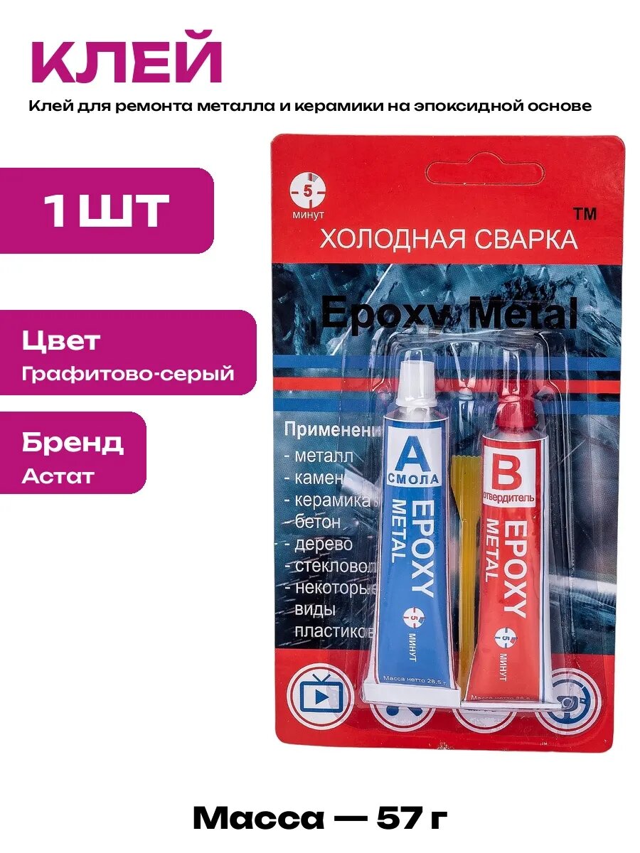 Эпоксидный клей для фарфора и керамики графитово серая паста