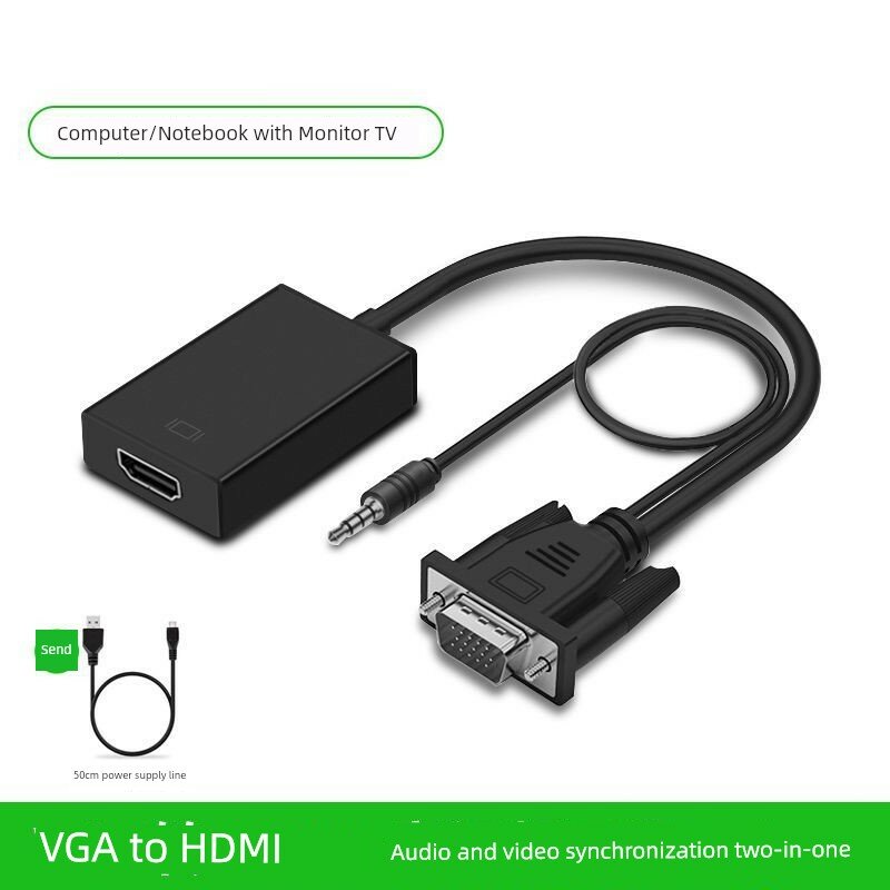 Преобразователь VGA в HDMI с аудио и питанием, кабель 0.5 м для монитора ТВ проектора, готов к использованию