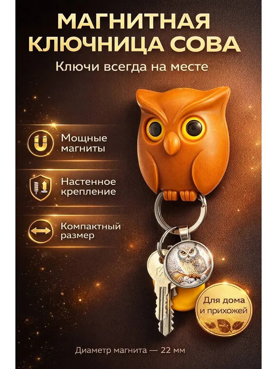 Магнитная ключница Сова настенная для ключей с магнитами