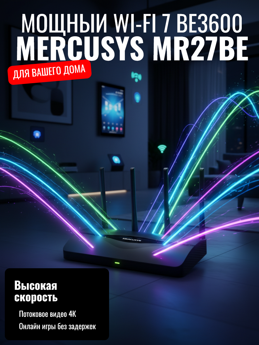 Роутер MERCUSYS MR27BE WiFi 7 BE3600 2.5gb WAN/LAN двухдиапазонный