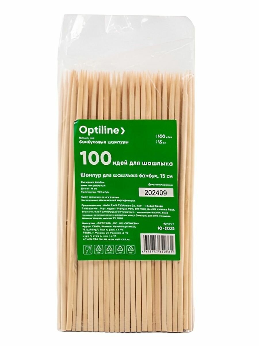 Шампуры для шашлыка Optiline, бамбуковые, 15 см, 100 штук в упаковке