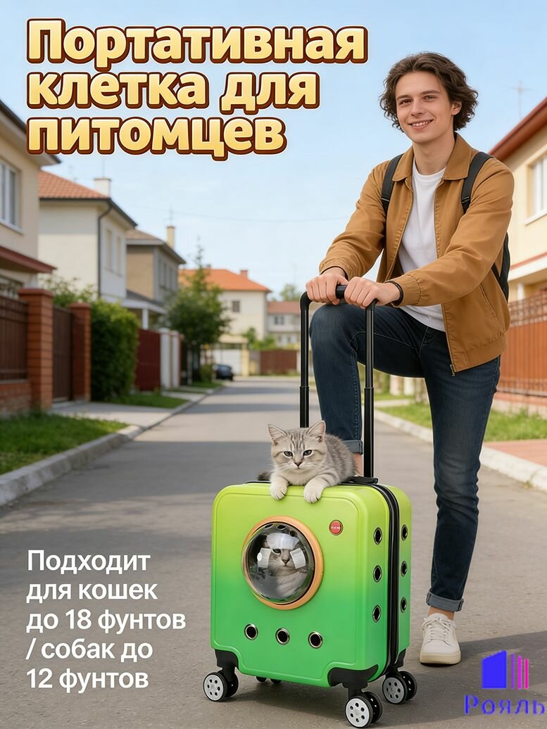 Тележка-переноска для кошек и собак, складная, с колёсами, ручная кладь в самолёт, PC+алюминий, 38 45 22 см