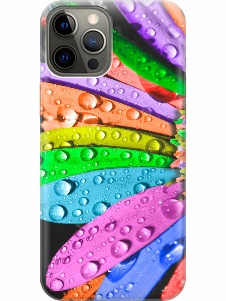 Силиконовый чехол на Apple iPhone 12 Pro Max / Эпл Айфон 12 Про Макс с рисунком "Разноцветные листья в каплях"