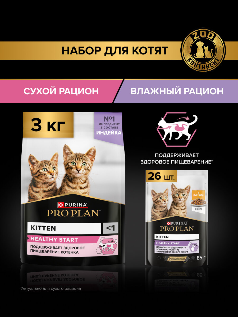Корм PRO PLAN для котят сухой с индейкой и влажный с курицей